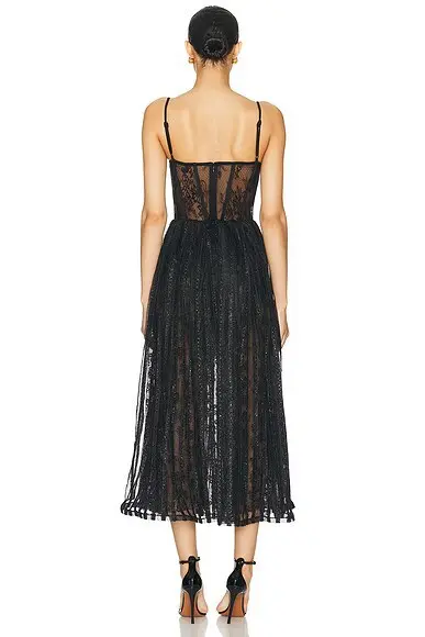 PatBO Lurex Tulle Bustier Midi Dress