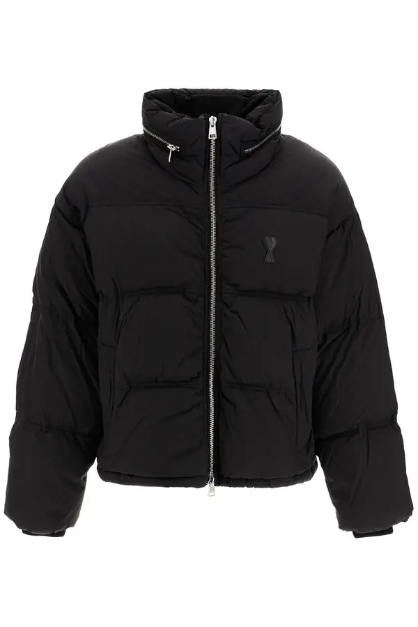 Ami Alexandre Matiussi Down Jacket With Logo Patch In Black