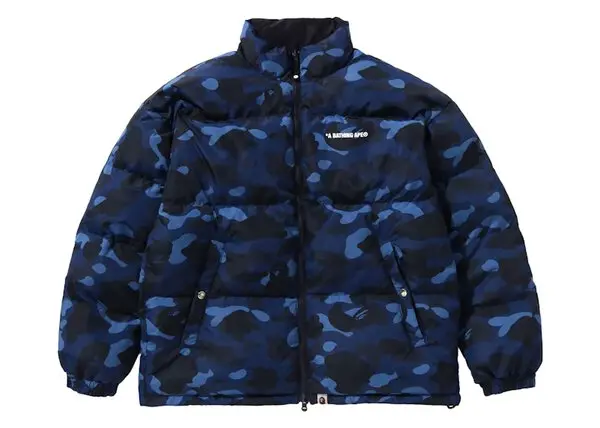 A BATHING APE Camo Reversible Down Jacket - Navy
