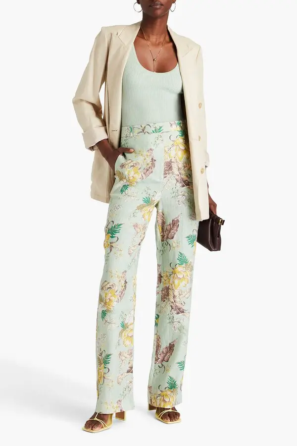 Zimmermann Floral-print Linen Straight-leg Pants