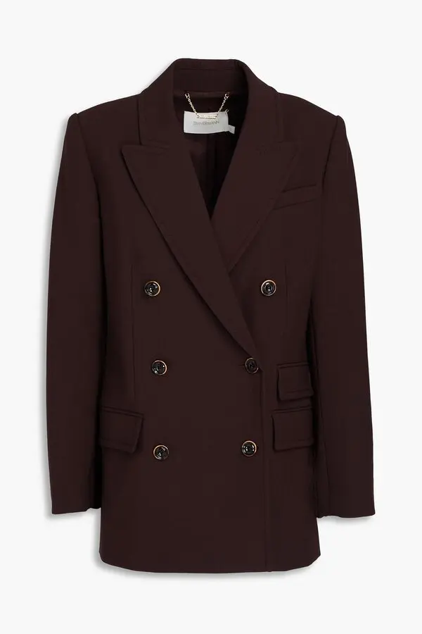 Zimmermann Double-breasted Crepe Blazer - Chocolate