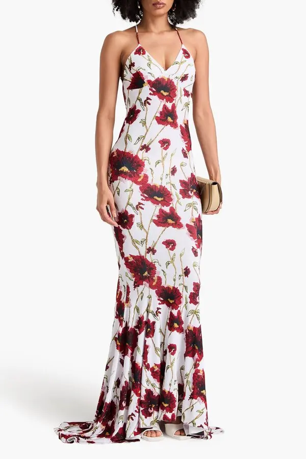 Norma Kamali Floral-print Stretch-jersey Gown