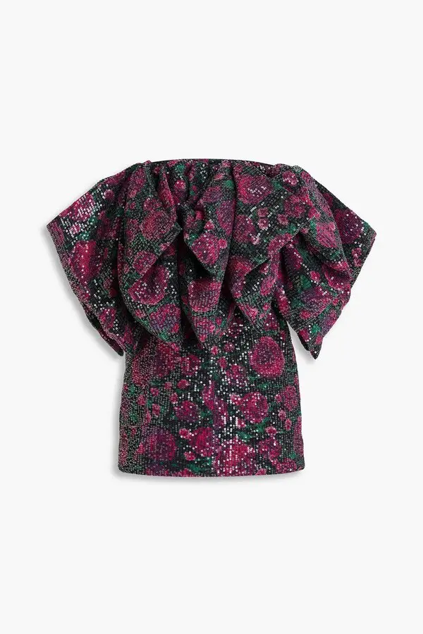 ROTATE BY BIRGER CHRISTENSEN Floral-print Sequined Tulle Mini Dress