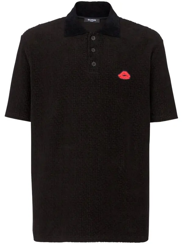 Balmain Monogram Velvet Cotton Polo Shirt