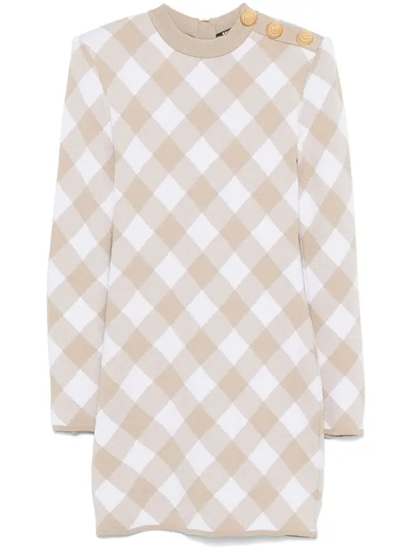Balmain Checked Mini Dress - Brown
