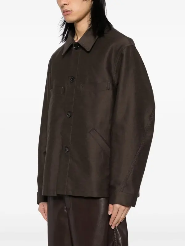 Lemaire Twisted Sleeved Workwear Jacket In Brown - 70% Off