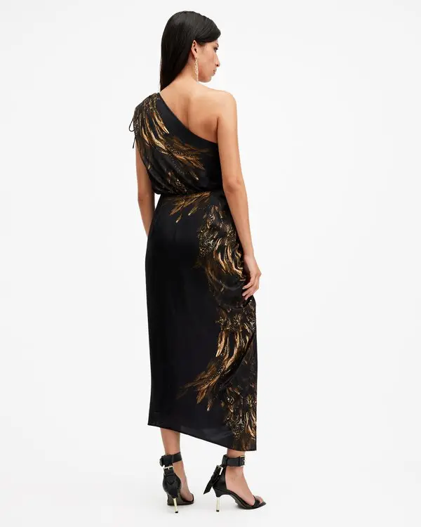 knee length dresses for ladies Tatiana Velvet One Shoulder Maxi Dress | Eucalyptus