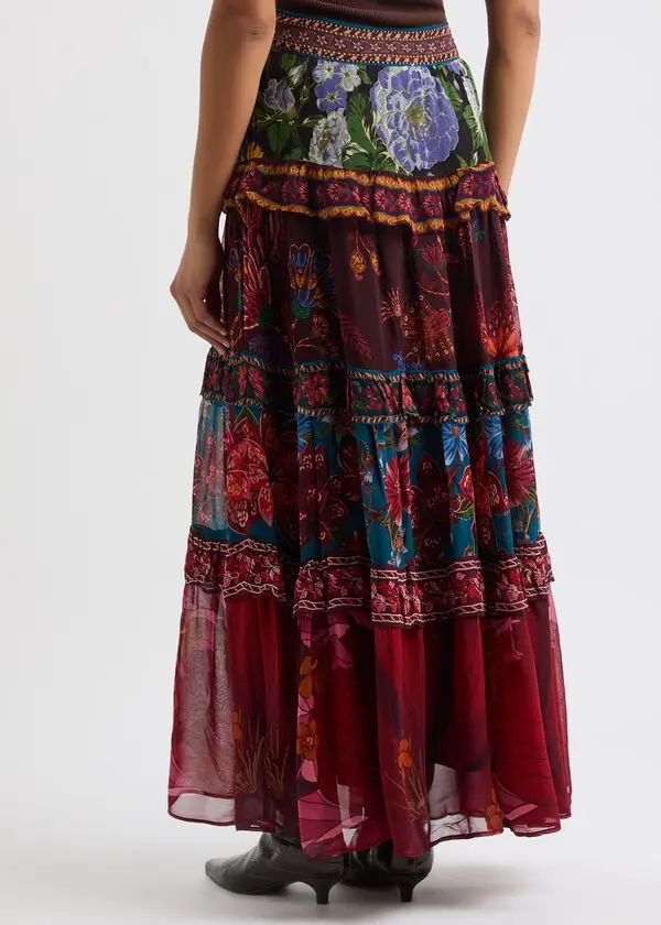Farm Rio Floral-print Chiffon Maxi Skirt