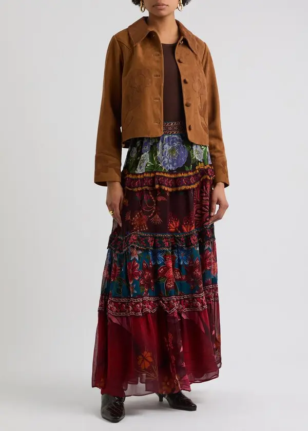 Farm Rio Floral-print Chiffon Maxi Skirt