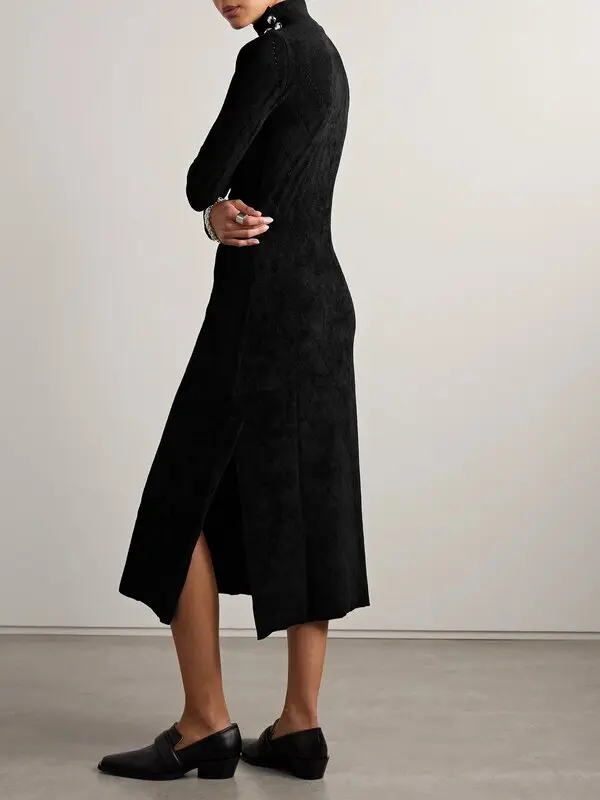 front button knit dress Black Short Sleeve Gold Button Front Crochet Knit Dress with Pleated – Mac  Duggal main image 1