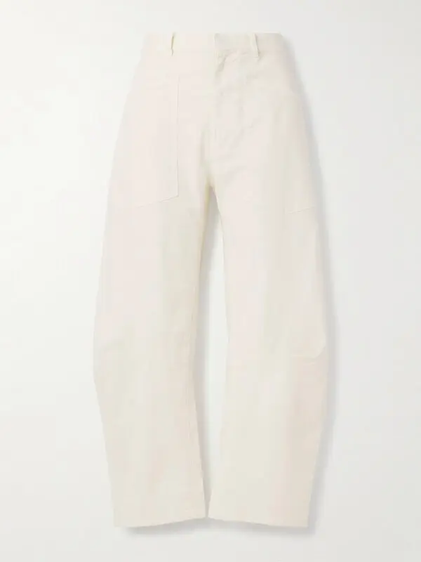 NILI LOTAN Shon Cotton-blend Twill Barrel-leg Pants - Neutrals