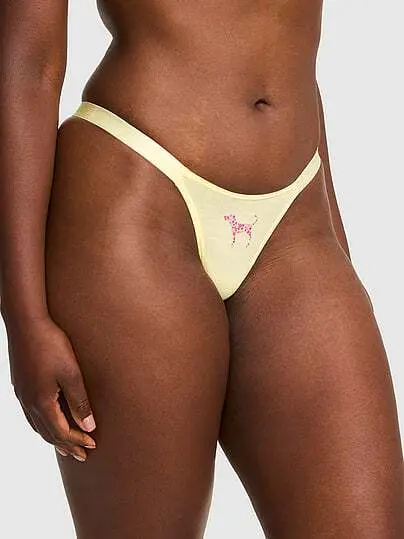 Pink Logo Teeny Thong Panty - Beige