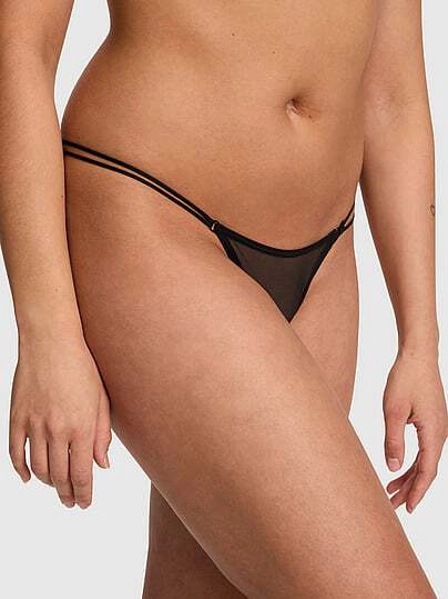Pink Logo Cotton High-leg Micro Thong Panty - Black