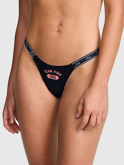 Pink Logo Cotton High-leg Micro Thong Panty - Blue