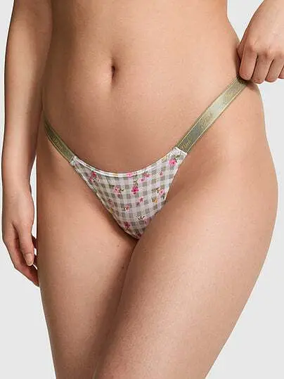 Pink Logo Cotton High-leg Micro Thong Panty - Floral