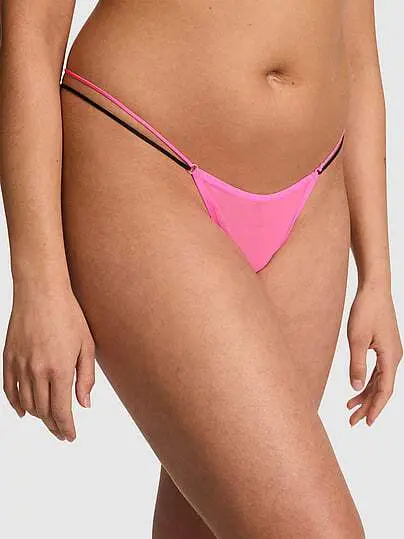 Pink Logo Cotton High-leg Micro Thong Panty - Pink