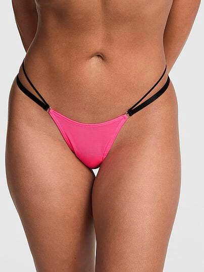 Pink Logo Cotton High-leg Micro Thong Panty - Pink
