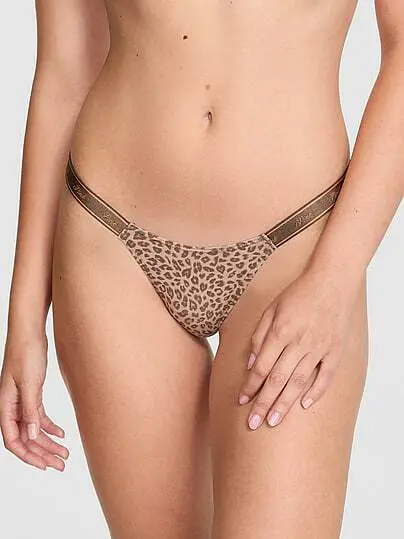 Pink Logo Cotton High-leg Micro Thong Panty - Print