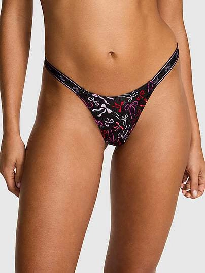 Pink Logo Cotton String Micro Thong Panty - Print