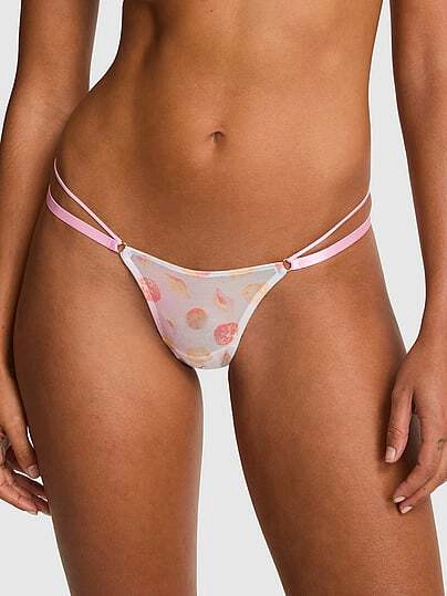 Pink Logo Cotton High-leg Micro Thong Panty - Print