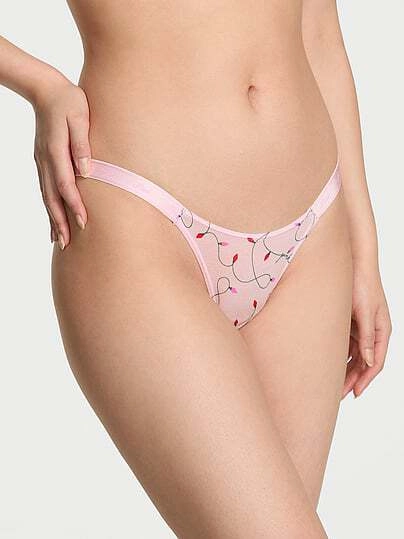 Pink Logo Cotton High-leg Micro Thong Panty - Print