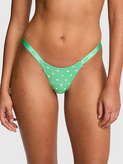 Pink Logo Cotton High-leg Micro Thong Panty - Print