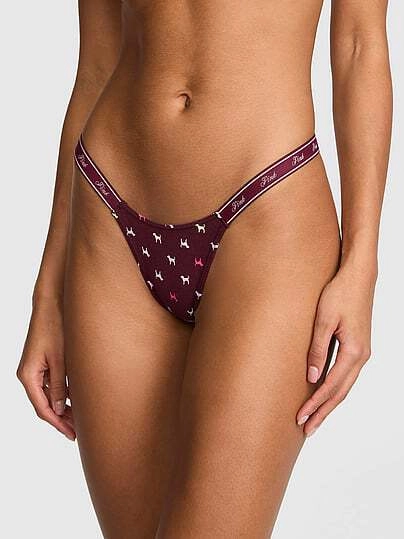 Pink Logo Cotton High-leg Micro Thong Panty - Print