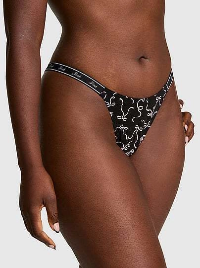 Pink Logo Cotton High-leg Micro Thong Panty - Print