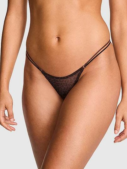 Pink Logo Cotton High-leg Micro Thong Panty - Print