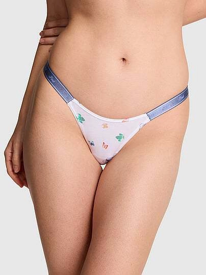 Pink Logo Cotton High-leg Micro Thong Panty - Print