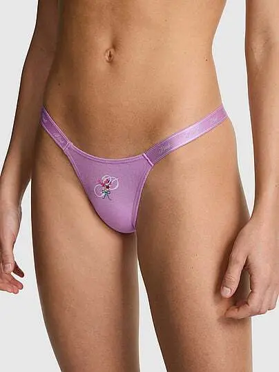 Pink Logo Cotton High-leg Micro Thong Panty - Purple