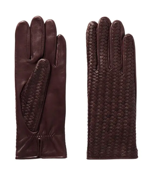 AGNELLE Stanilas Woven Leather Gloves - Burgundy