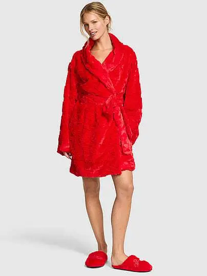 Pink Jacquard Cozy Robe - Red