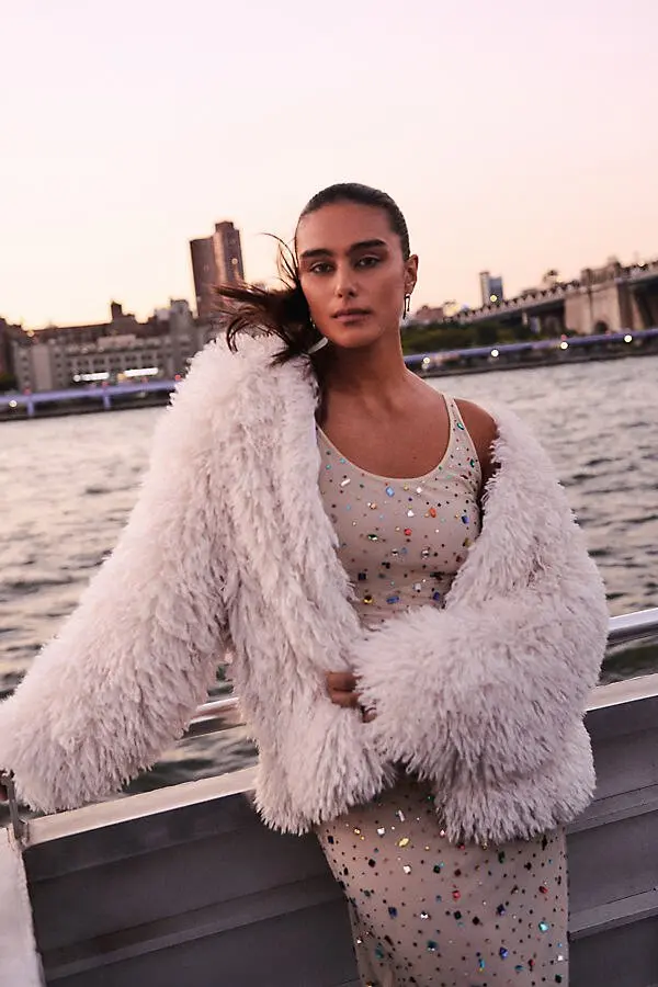 Anthropologie Shaggy Faux-Fur Cardigan Sweater In White - 66% Off