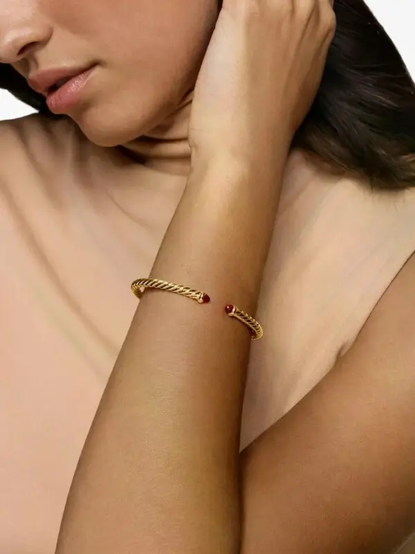 David Yurman 18kt Yellow Cablespira Garnet Cuff