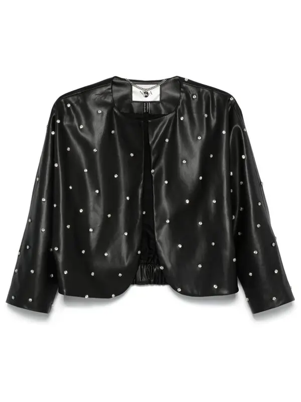 NISSA Crystal-embellished Faux Leather Jacket