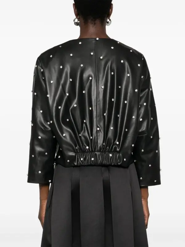 NISSA Crystal-embellished Faux Leather Jacket