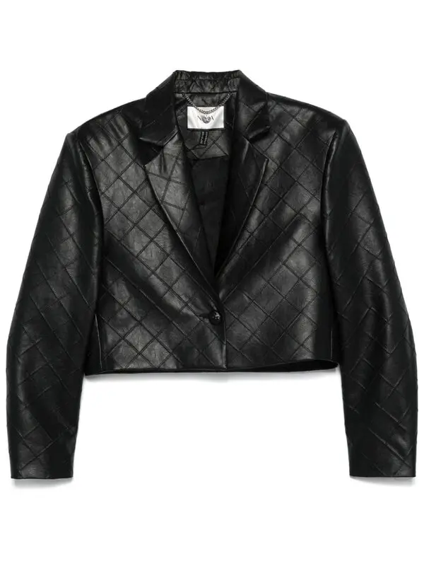 NISSA Faux Leather Diamond Pattern Blazer