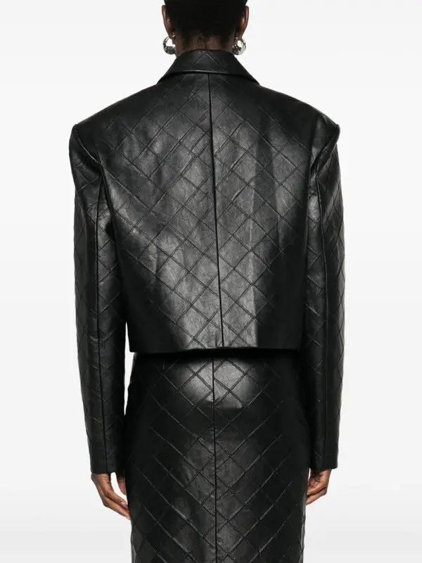 NISSA Faux Leather Diamond Pattern Blazer