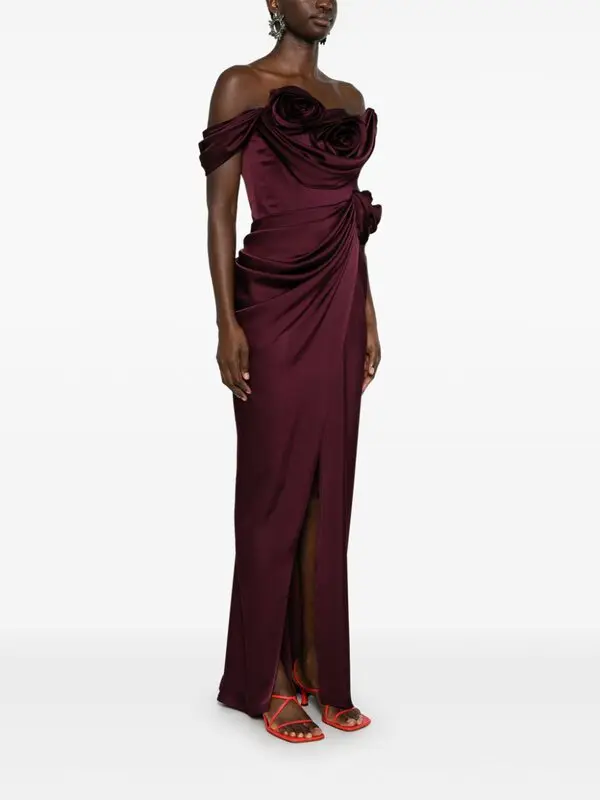 ANA RADU Floral-appliqué Draped Gown - Red