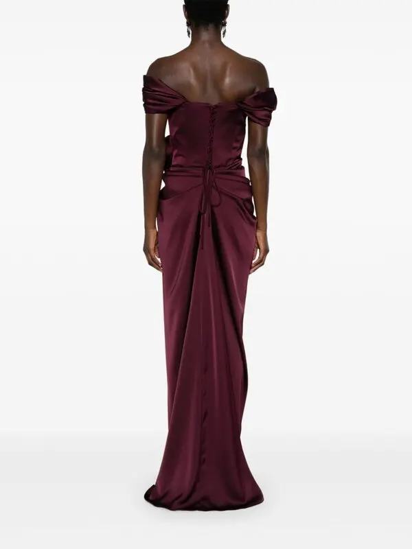 ANA RADU Floral-appliqué Draped Gown - Red