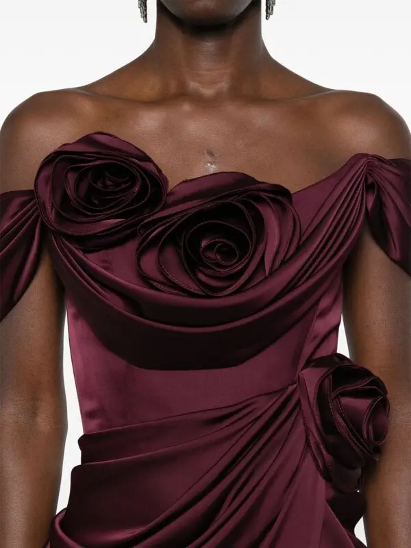 ANA RADU Floral-appliqué Draped Gown - Red