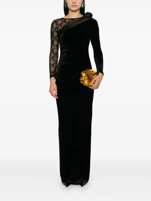 Nissa Lace-Insert Velvet Maxi Dress In Black - 30% Off | Editorialist