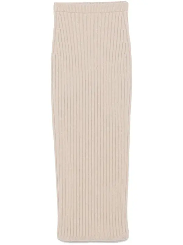 Max Mara Seta Ribbed-knit Midi Skirt - Neutrals