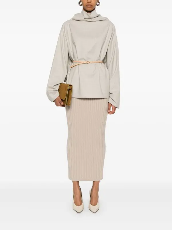 Max Mara Seta Ribbed-knit Midi Skirt - Neutrals