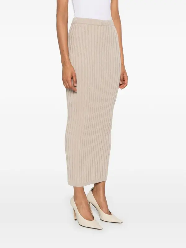 Max Mara Seta Ribbed-knit Midi Skirt - Neutrals