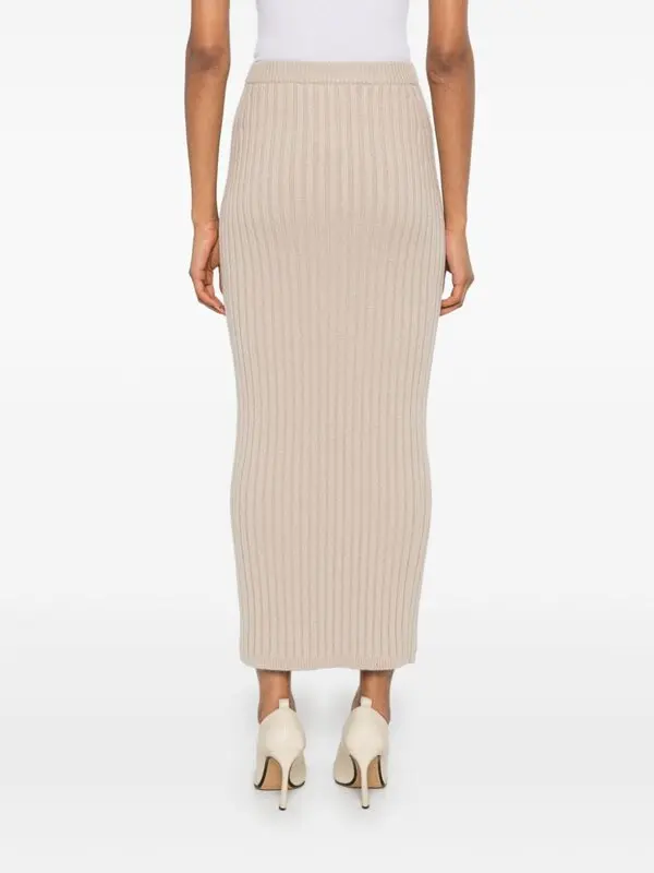 Max Mara Seta Ribbed-knit Midi Skirt - Neutrals