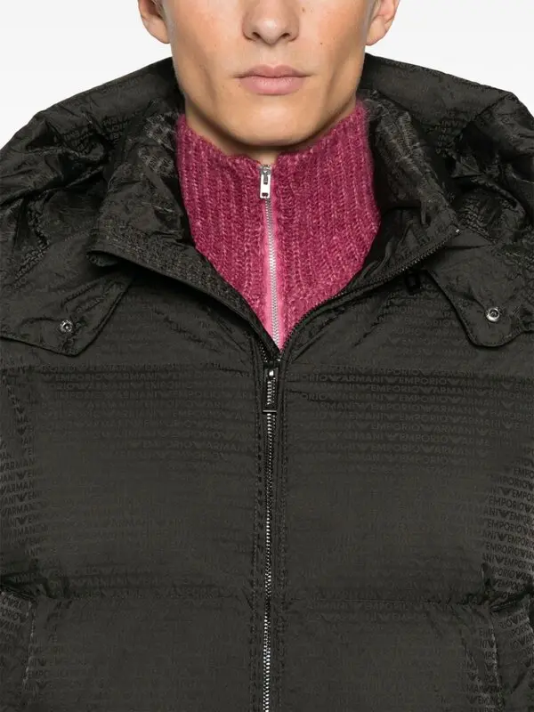 Emporio Armani Logo-lettering Hooded Down Jacket - Green