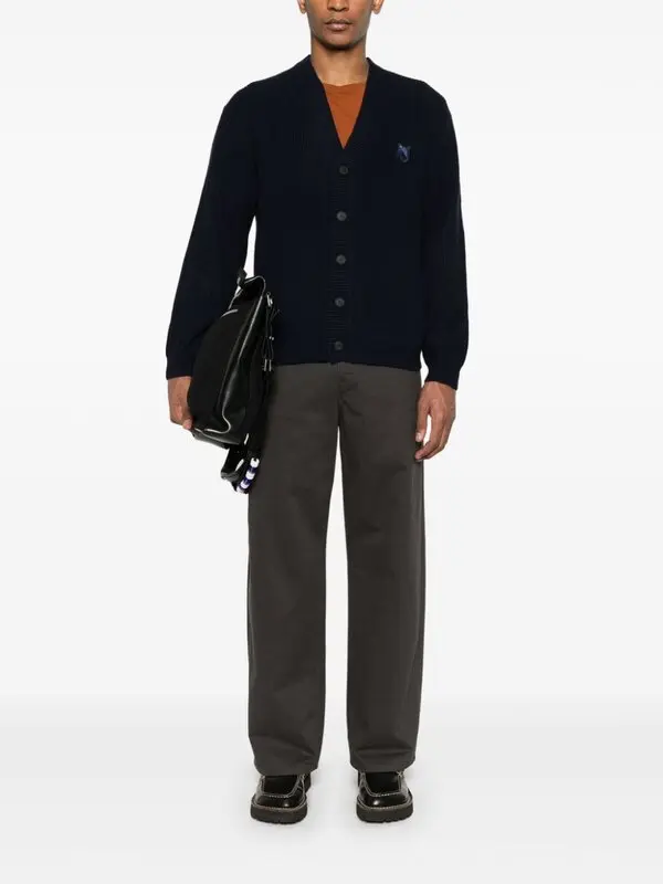 Maison Kitsuné Bold Fox Head Ribbed Cardigan - Blue