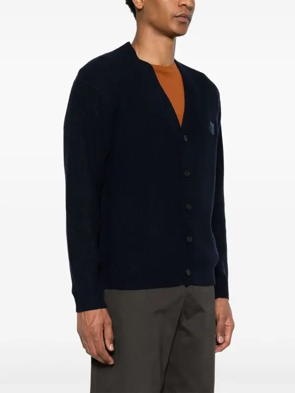 Maison Kitsuné Bold Fox Head Ribbed Cardigan - Blue